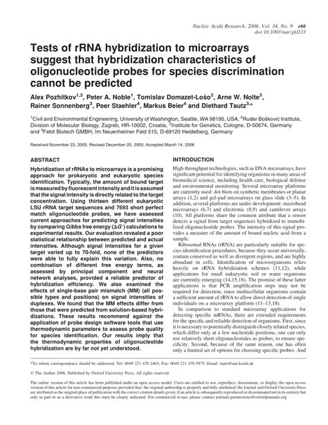 Pdf Tests Of Rrna Hybridization To Microarrays Suggest That Hybridization Characteristics Of