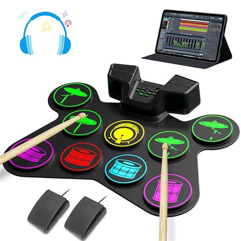 Electronic Drum Set 9 Drum Practice Pad With Headphone Jack Reverb