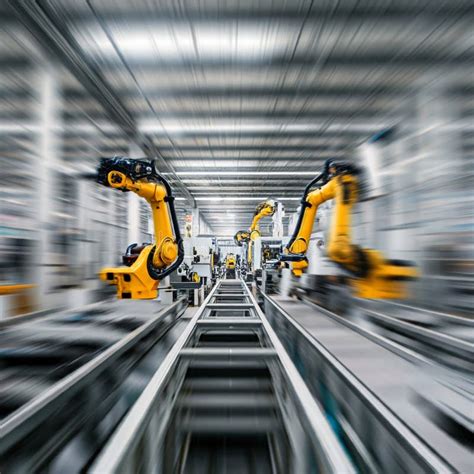 Robotic Arms Working On An Assembly Line In A Factory Stock