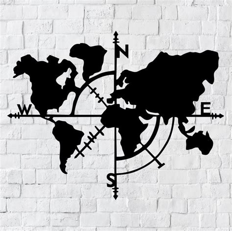 World Map Compass Led Metal Art Sign Light Up Compass Metal Sign Daloutier