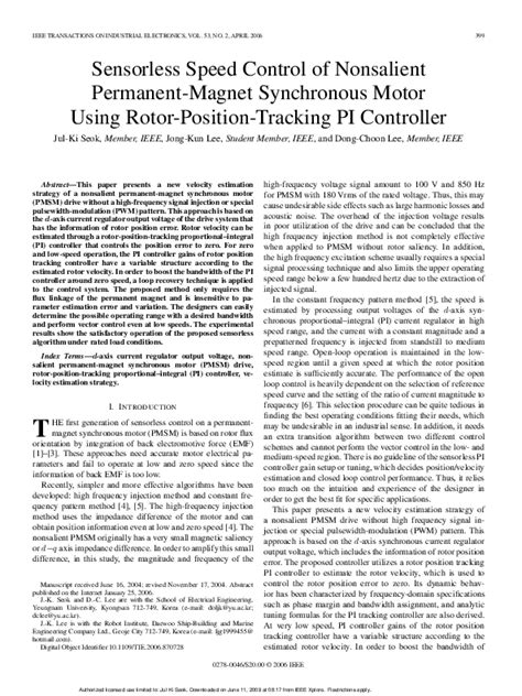 pdf sensorless speed control of nonsalient permanent magnet