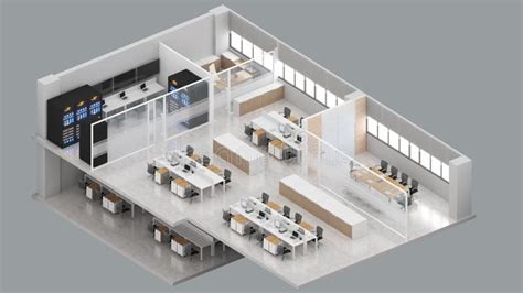 Isometric View Of A Office Space And Server Roomdata Center With