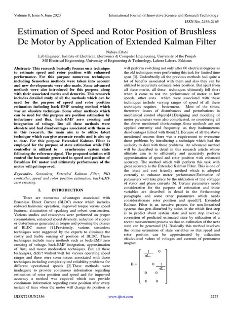 Estimation Of Speed And Rotor Position Of Brushless Dc Motor By