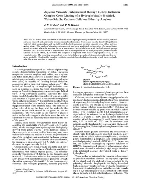 Pdf Aqueous Viscosity Enhancement Through Helical Inclusion Complex
