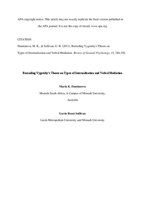 Doc Rereading Vygotskys Theses On Types Of Internalization And