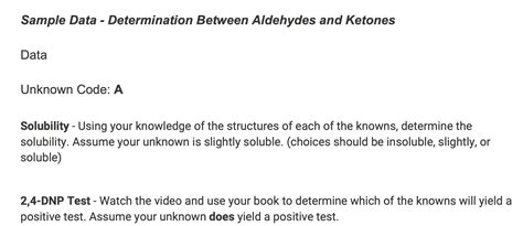 Solved Sample Data Determination Between Aldehydes And