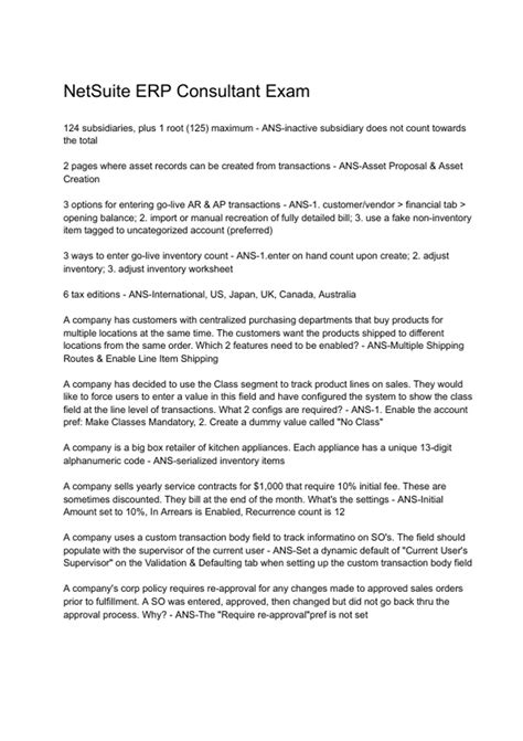 Netsuite Erp Consultant Exam 2024 2025 Questions With Verified Answers 100 Correct Grade