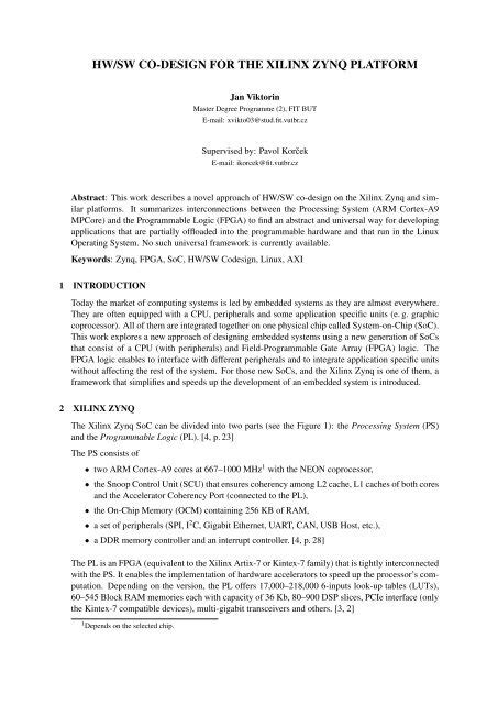 HW SW CO DESIGN FOR THE XILINX ZYNQ PLATFORM
