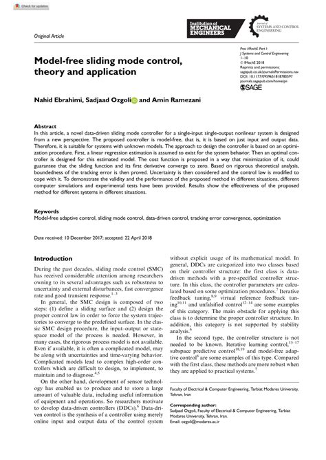 Pdf Model Free Sliding Mode Control Theory And Application