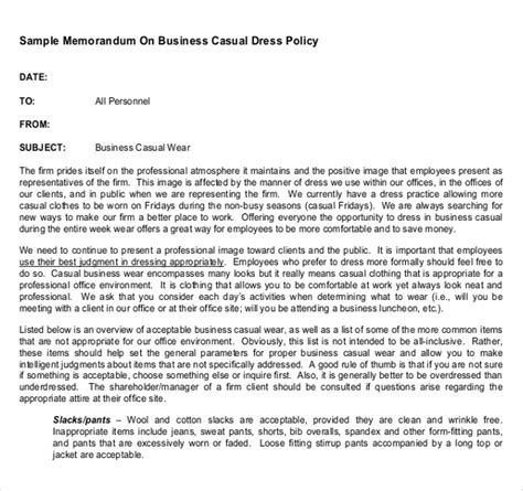 Dress Code Policy Memo Casual Dress Code Policy Template Business Memo Templates Pdf Doc Free