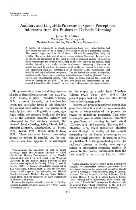 Pdf Auditory And Linguistic Processes In Speech Perception