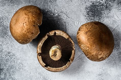 Hongos Portobello Crudos Granja De Alimentos Orgánicos Vista Superior