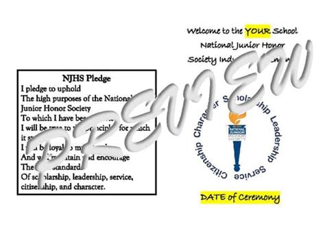 Njhs Program For Induction Ceremony Quickly Modify And Print Tpt