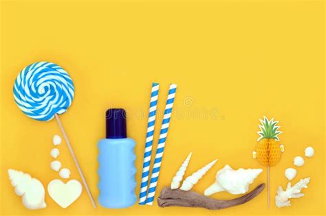 Summer Fun At The Beach With Sunscreen And Accessories Stock Image