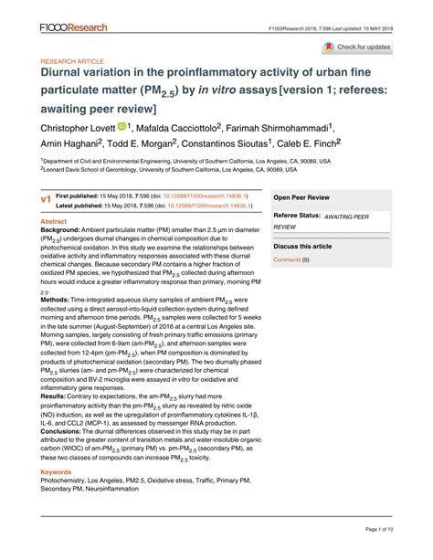 Pdf Diurnal Variation In The Proinflammatory Activity Of Urban Fine