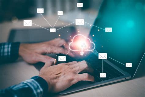 Hand Using Laptop With Cloud Computing And Email Online Storage Concept