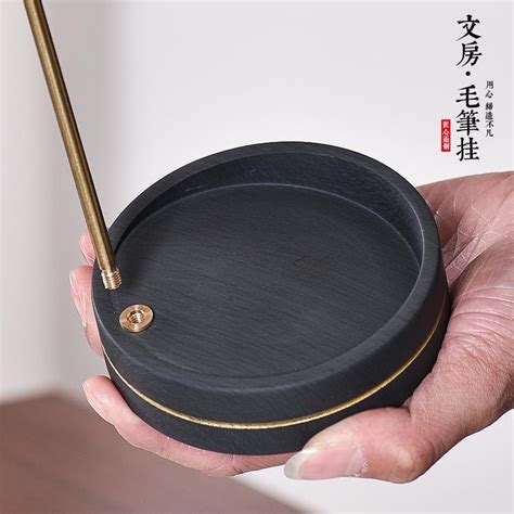 天一堂创意中国风多功能毛笔架笔挂兜水金属原石筒笔挂毛笔收纳学生书房小摆件黄铜砚台笔搁磨墨中式简约现代 虎窝淘