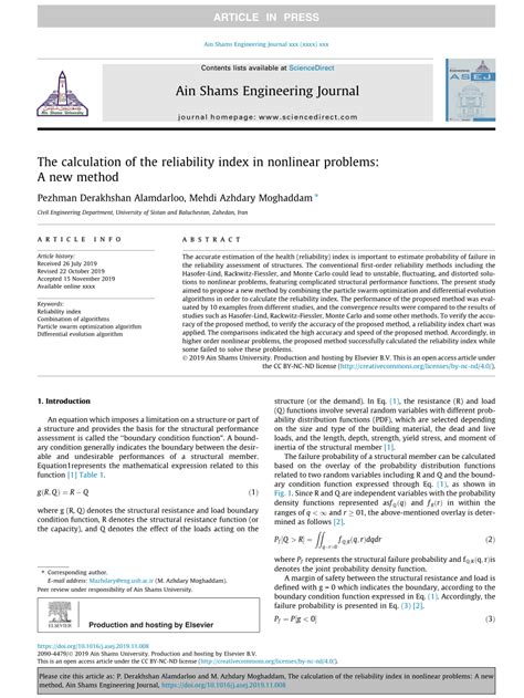 Pdf The Calculation Of The Reliability Index In Nonlinear Problems A