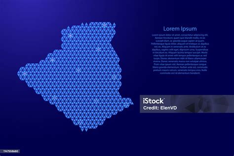 알제리 지도 배너 포스터 인사말 카드 노드와 공간 별 패턴 기하학적 배경을 반복 파란색 삼각형에서 추상적 인 회로도 벡터 일러스트입니다 3차원 형태에 대한 스톡 벡터 아트