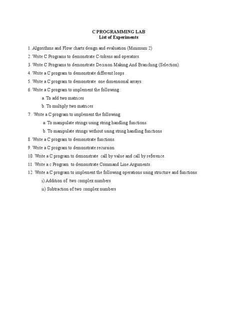 C Programming Lab List Of Experiments Pdf