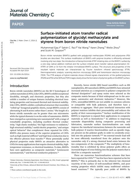 Pdf Surface Initiated Atom Transfer Radical Polymerization Of Glycidyl Methacrylate And