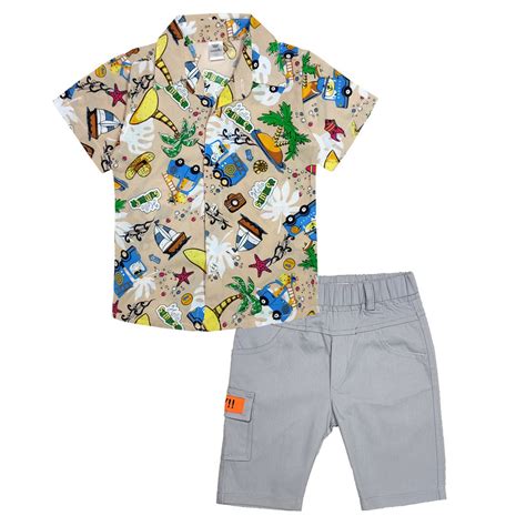 قیمت و خرید ست پیراهن آستین کوتاه و شلوارک پسرانه مدل هاوایی کد