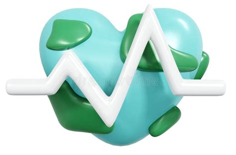 3d Rendering Globe Icon In Heart Shape With Heartbeat Line Isolated On