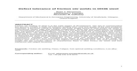 Pdf Defect Tolerance Of Friction Stir Welds In Dh36 Steel Friction Stir Welding Of Steel Is