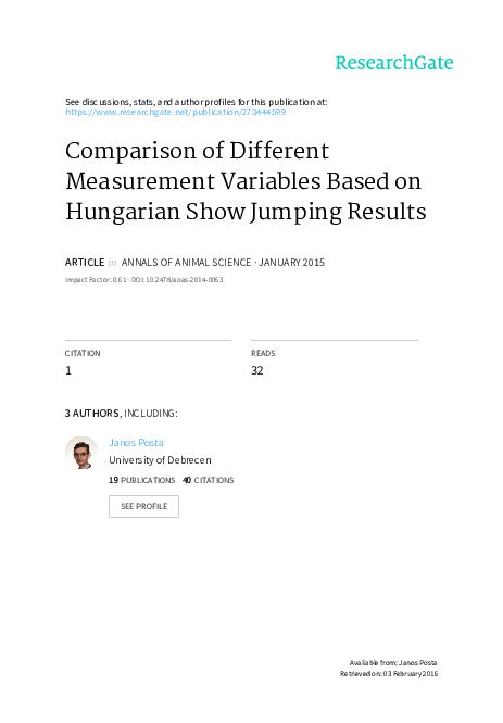 Pdf Comparison Of Different Measurement Variables Based On Hungarian Show Jumping Results