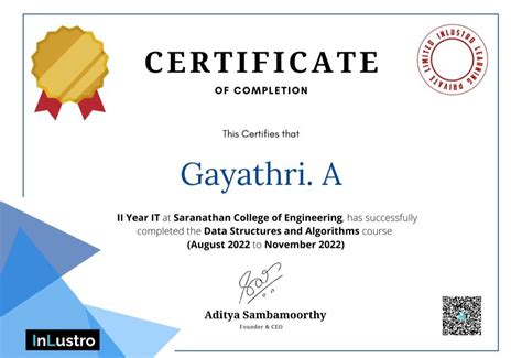 Gayathri Anbuselvan On Linkedin I Have Completed My Datastructures And Algorithm Course