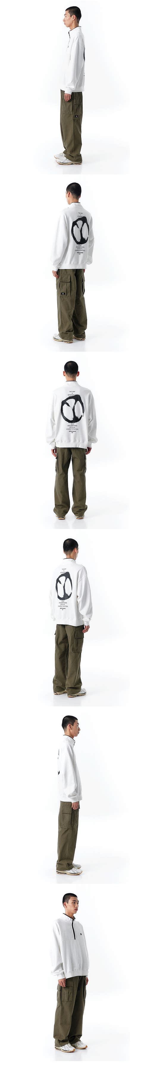 오와이 스코치드 테이프 하프 지퍼 스웨트셔츠 화이트 Oy Kream