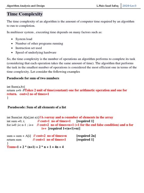Algorithm L3 Time Complexity Pdf Recurrence Relation Time Complexity