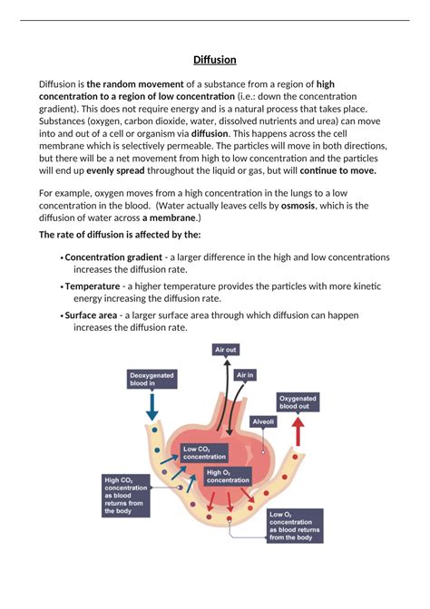 Summary GCSE Osmosis Diffusion Active Transport And Surface Area Notes And Practice Science