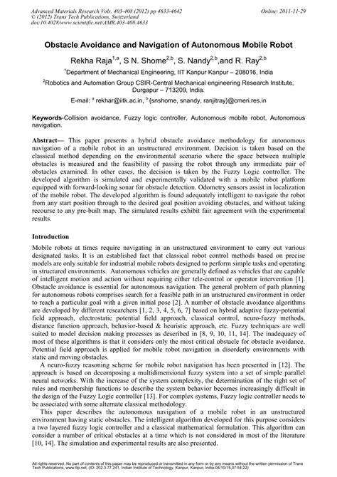 pdf obstacle avoidance and navigation of autonomous mobile robot