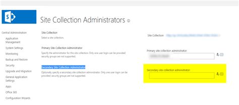 adding secondary site collection administrator sharepoint 2016