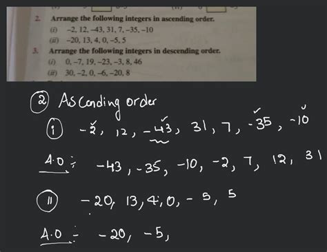 2 Arrange The Following Integers In Ascending Orderi −212−43317