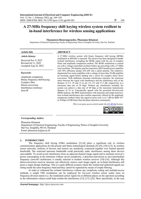 A 27 Mhz Frequency Shift Keying Wireless System Resilient To In Band Interference For Wireless