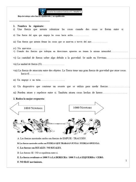 Fuerzas Equilibradas Y No Equilibradas Pdf Fuerza Gravedad