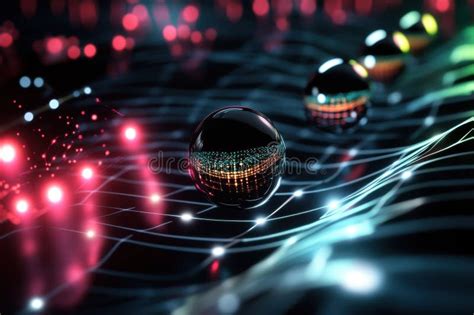 Colorful Abstract Design With Glowing Spheres And Vibrant Waves In A Digital Landscape Stock