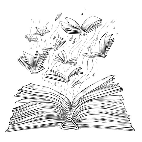 Continuous One Line Drawing Open Book With Flying Pages Book Library