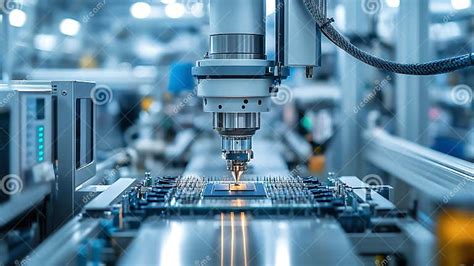 Robotic Machine Assembling Circuit Boards On Automated Production Line
