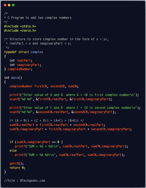Write A Program In C To Add Two Complex Numbers A Complex Number Is A