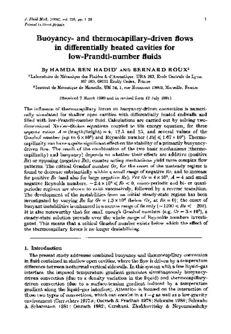 Pdf Buoyancy And Thermocapillary Driven Flows In Differentially Heated Cavities For Low