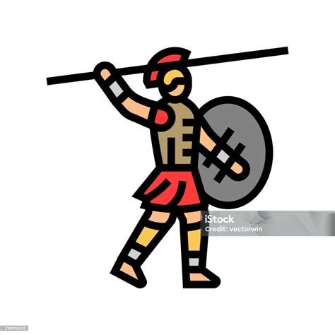 전사 전투 스파르타 로마 컬러 아이콘 벡터 일러스트 레이 션 Empire에 대한 스톡 벡터 아트 및 기타 이미지 Empire 검 검투사 Istock