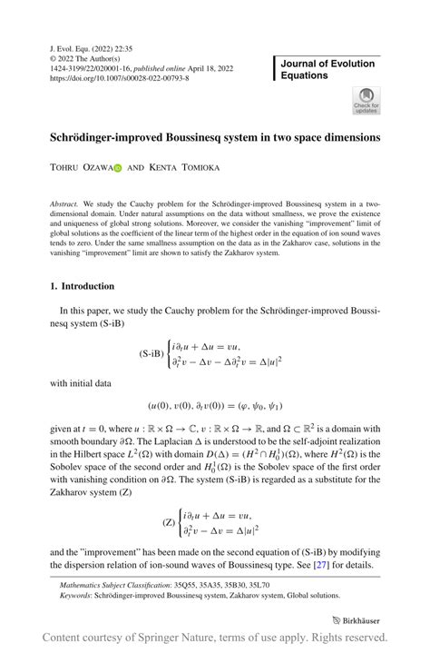 Pdf Schrödinger Improved Boussinesq System In Two Space Dimensions
