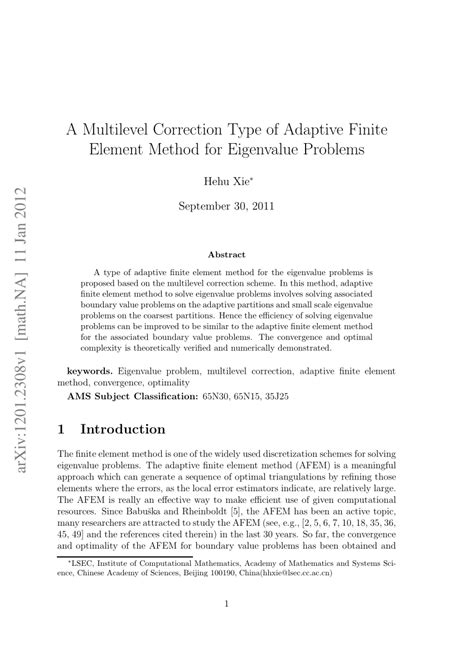pdf a multilevel correction type of adaptive finite element method