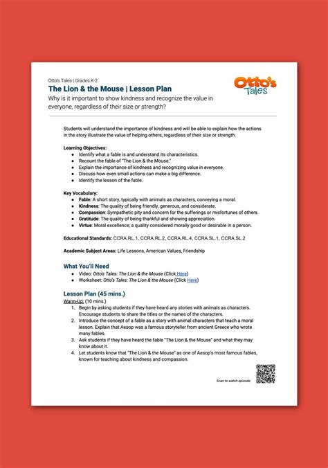 Ottos Tales The Lion And The Mouse Lesson Plan Prageru