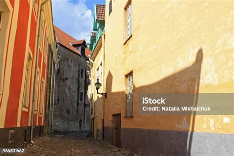 탈린 에스토니아의 숨겨진된 오래 된 도시 거리입니다 화창한 날 빛과 그림자 중세 건물 유럽의 벽입니다 거리에 대한 스톡 사진 및 기타 이미지 Istock