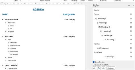 heading 1 not showing as in current document even though it s in use