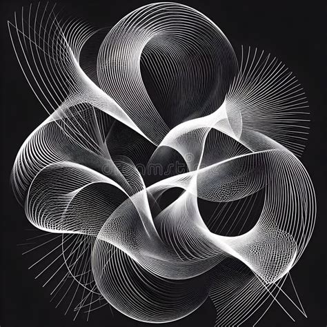 White Swirling Lines Creating Abstract Shapes On Black Background Stock Illustration